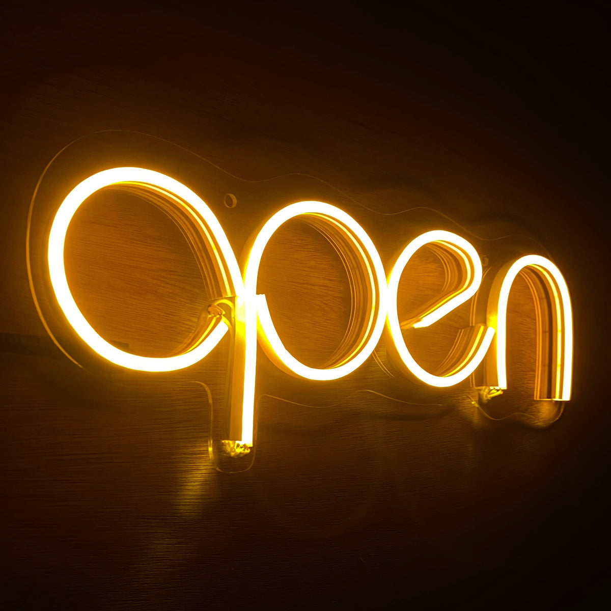 Letrero Led Neón con la Palabra Open en Luz Ámbar – La Bombilla Iluminacion