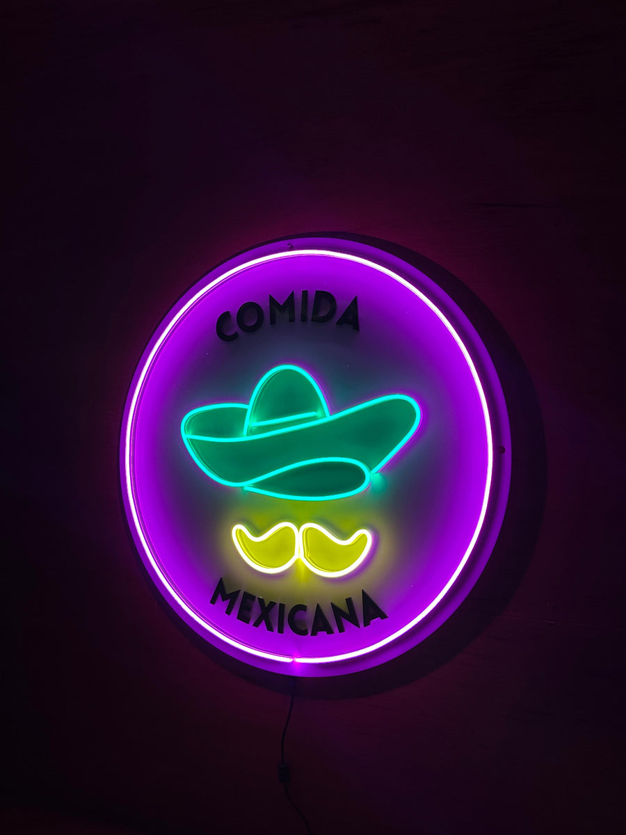 Letrero LED Neon con Palabra Comida Mexicana en Acabado Acrílico Blanc ...